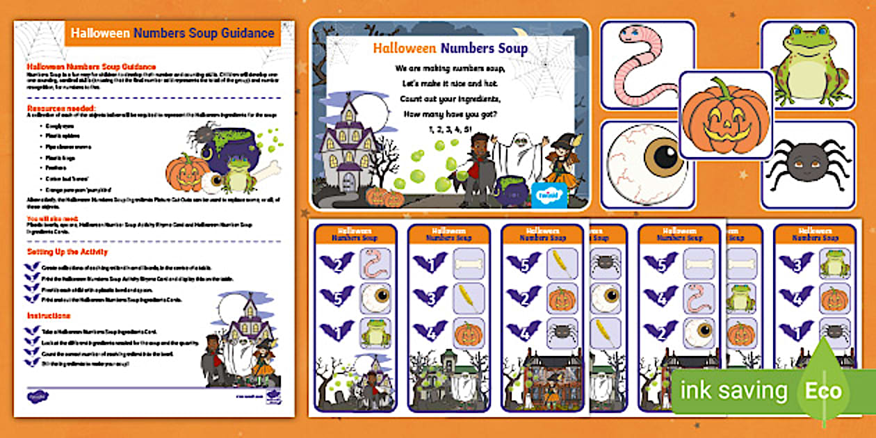 👉 Halloween Numbers Soup Resource Pack (teacher made)