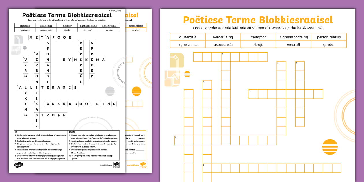 Poëtiese Terme Blokkiesraaisel (teacher made) - Twinkl