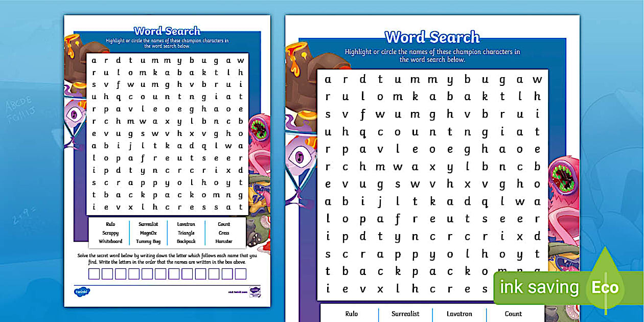 Twinkl Champion Characters Word Search