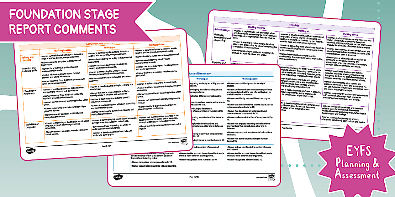 Northern Ireland EYFS Foundation Stage Report Comments