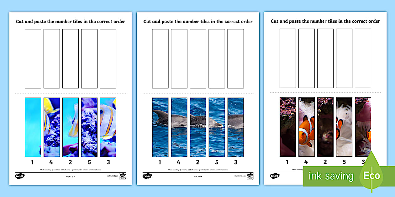Under the Sea Themed Number Sequencing Photo Puzzles - numbers