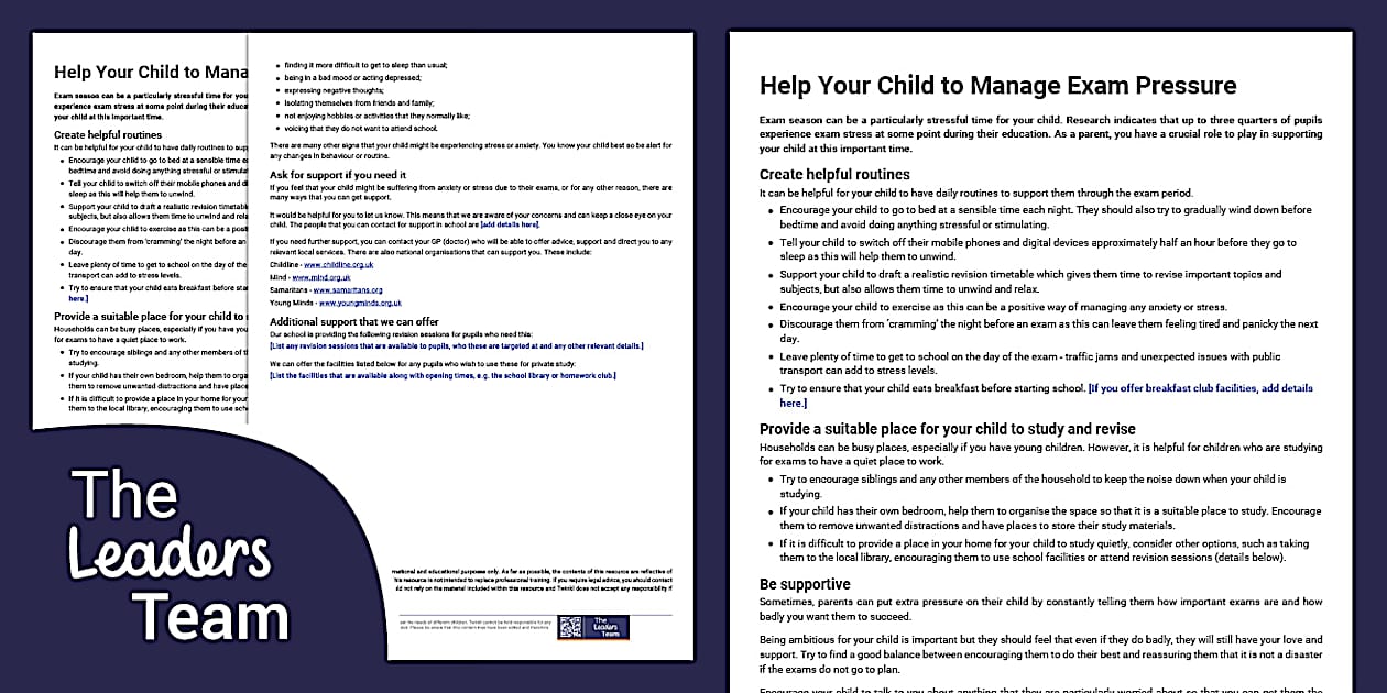 Helping Your Child to Manage Exam Pressure - Leaders