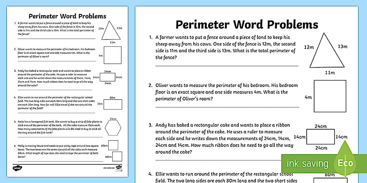Perimeter Questions Worksheet | Year 3 Word Problems