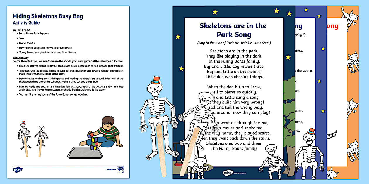 Hiding Skeletons Busy Bag Resource Pack for Parents - Twinkl