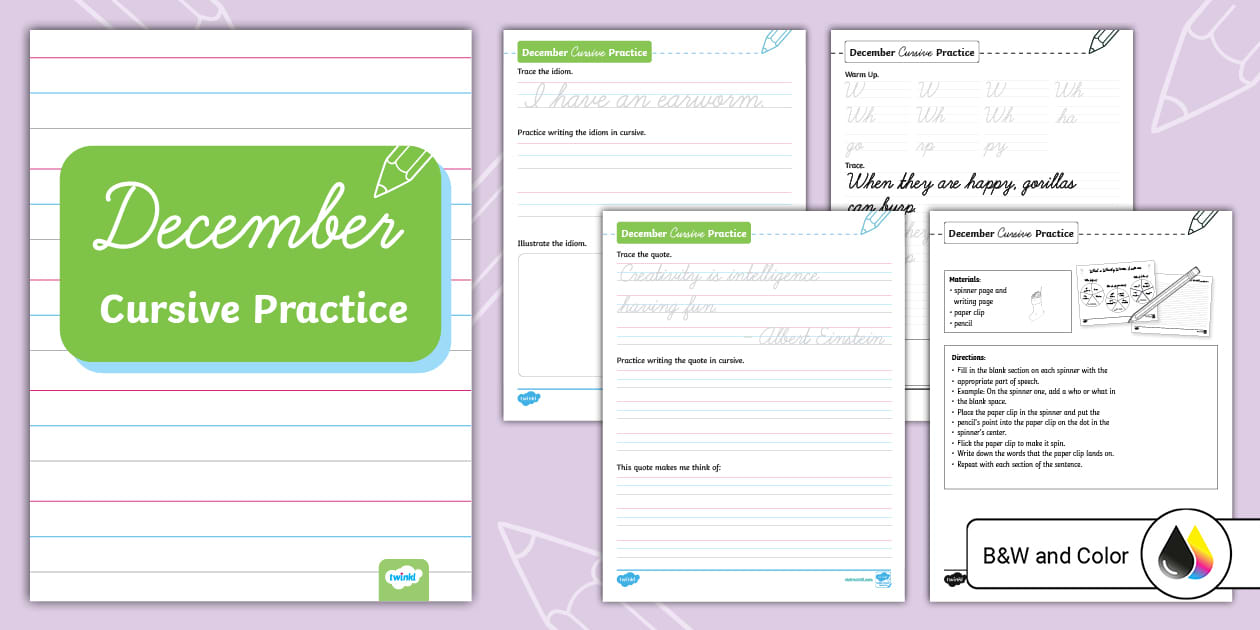 Third Grade December Cursive Practice Bundle (teacher made)
