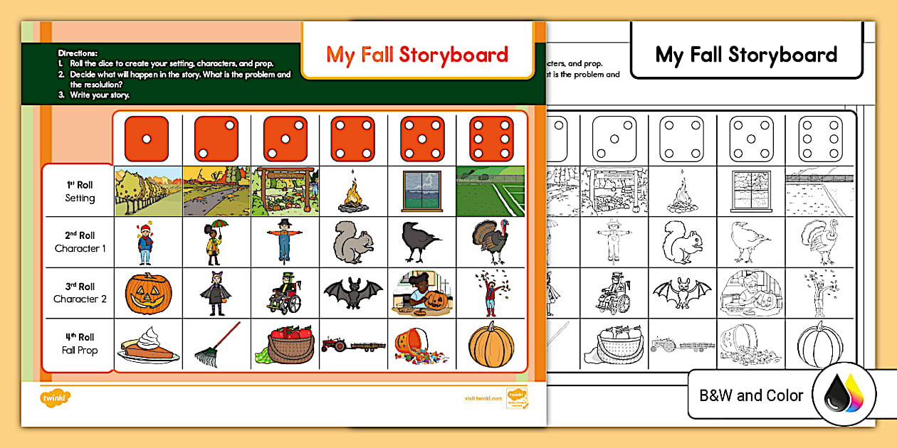 Kindergarten Fall Roll a Story Narrative Writing Mat