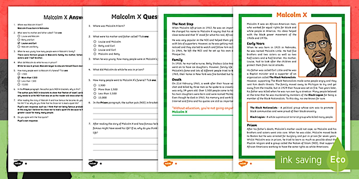 Malcolm X Differentiated Reading Comprehension Activity