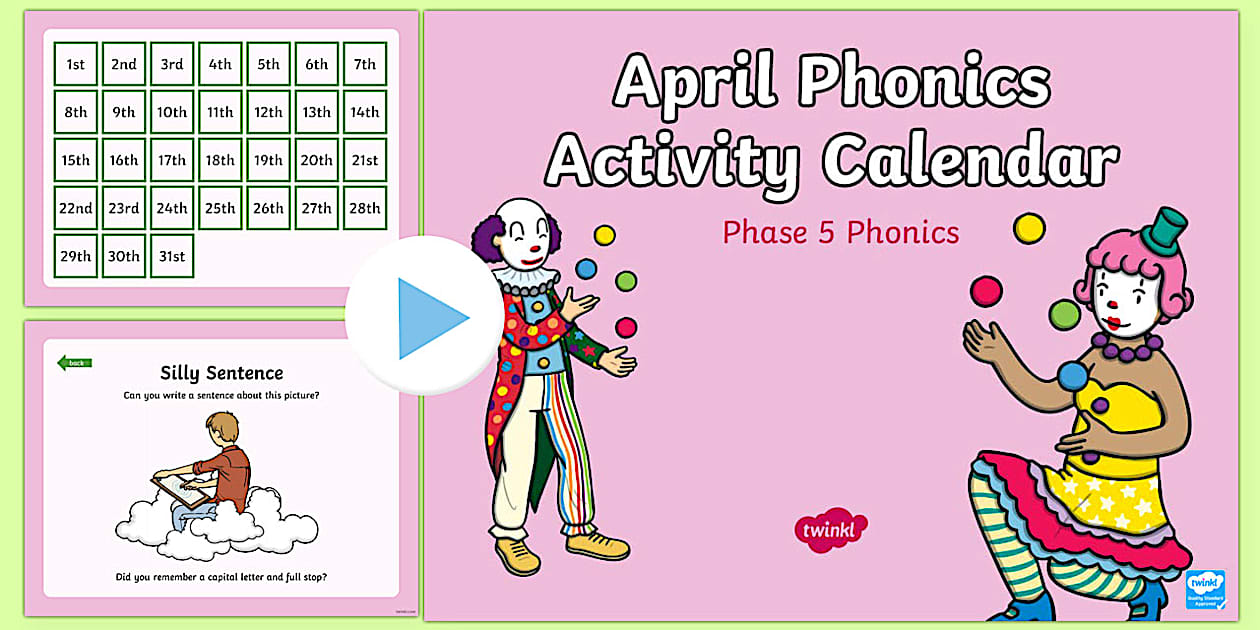 Phase 5 April Phonics Activity Calendar PowerPoint - Twinkl