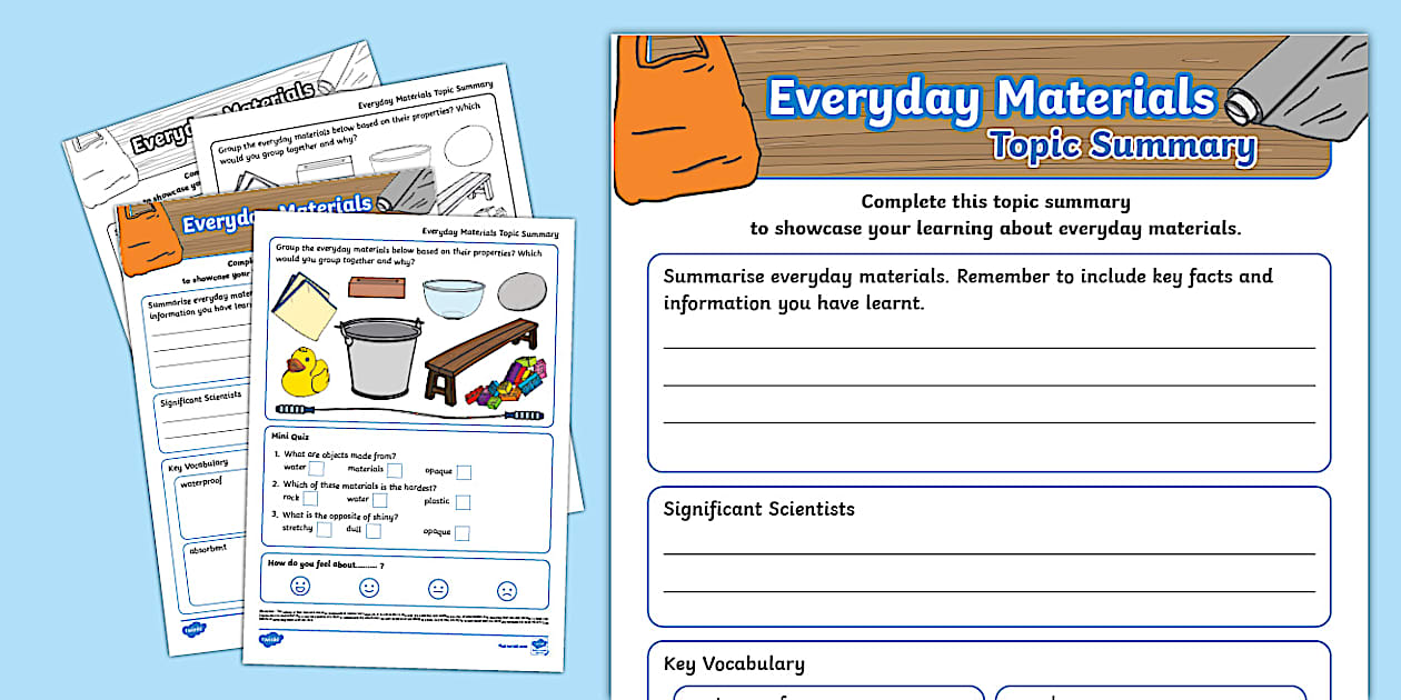 Everyday Materials Topic Summary Template (teacher made)