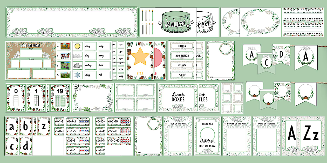 Muted Botanical Themed Acorn Display Pack (teacher made)
