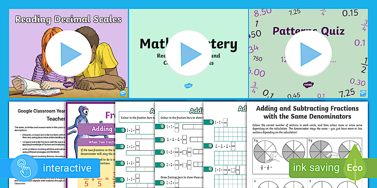 Google Classroom Yr 5 Interactive Fractions & Decimals Pack