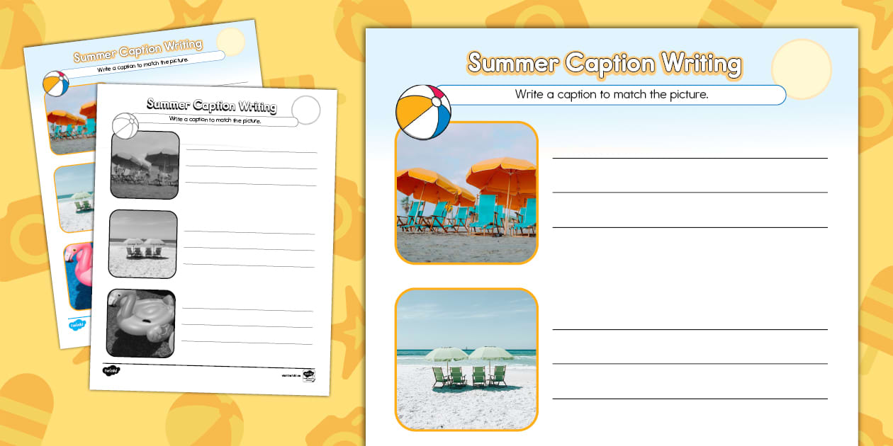 Caption the Summer Pictures Worksheet (teacher made)