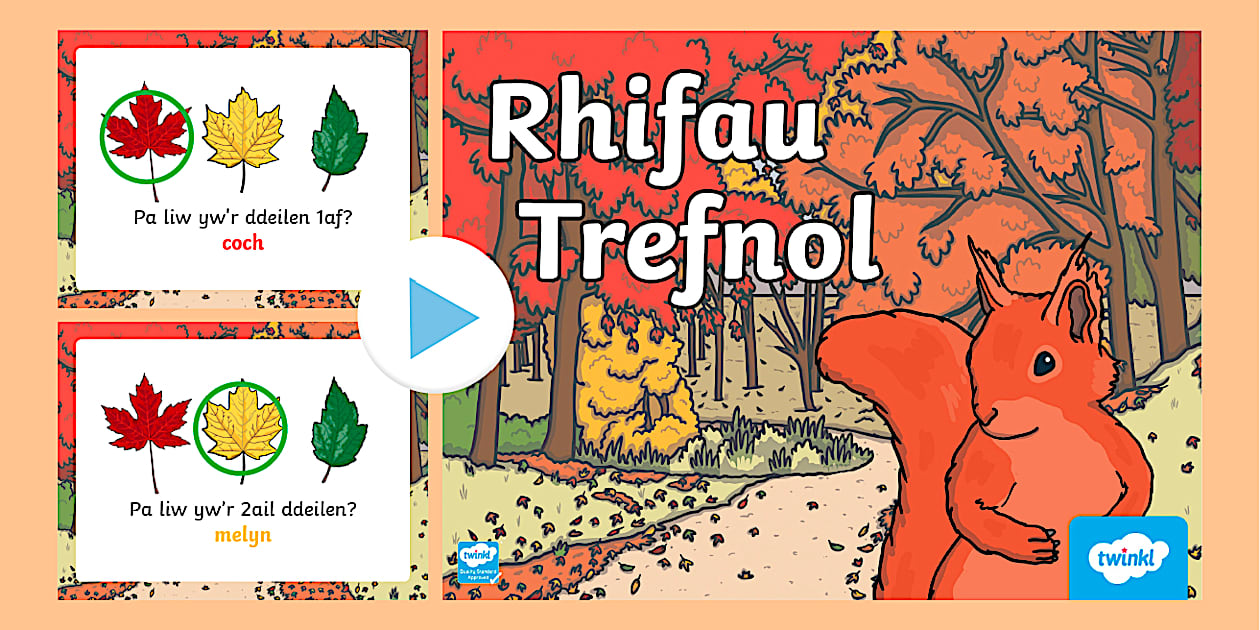 Pŵerbwynt Rhifau Trefnol ar Thema'r Hydref (teacher made)