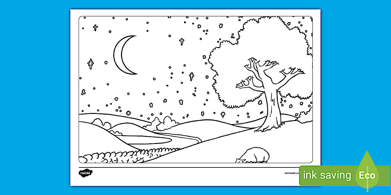 Starry Sky Colouring Sheet (teacher made) - Twinkl