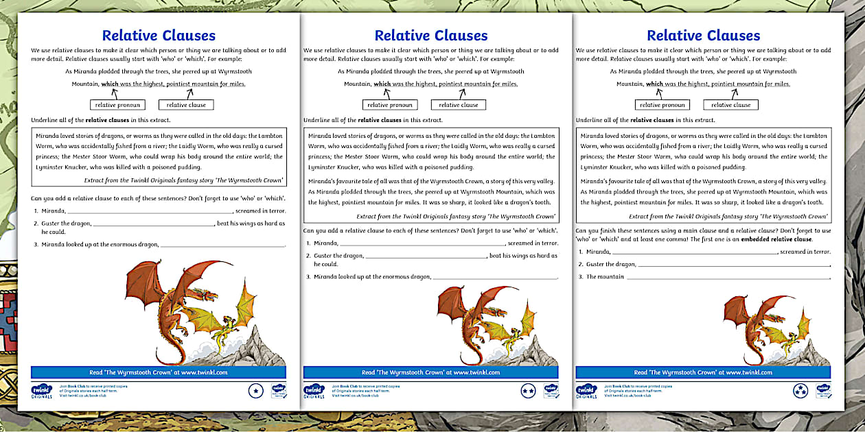 Relative Clauses Differentiated Worksheet - Twinkl