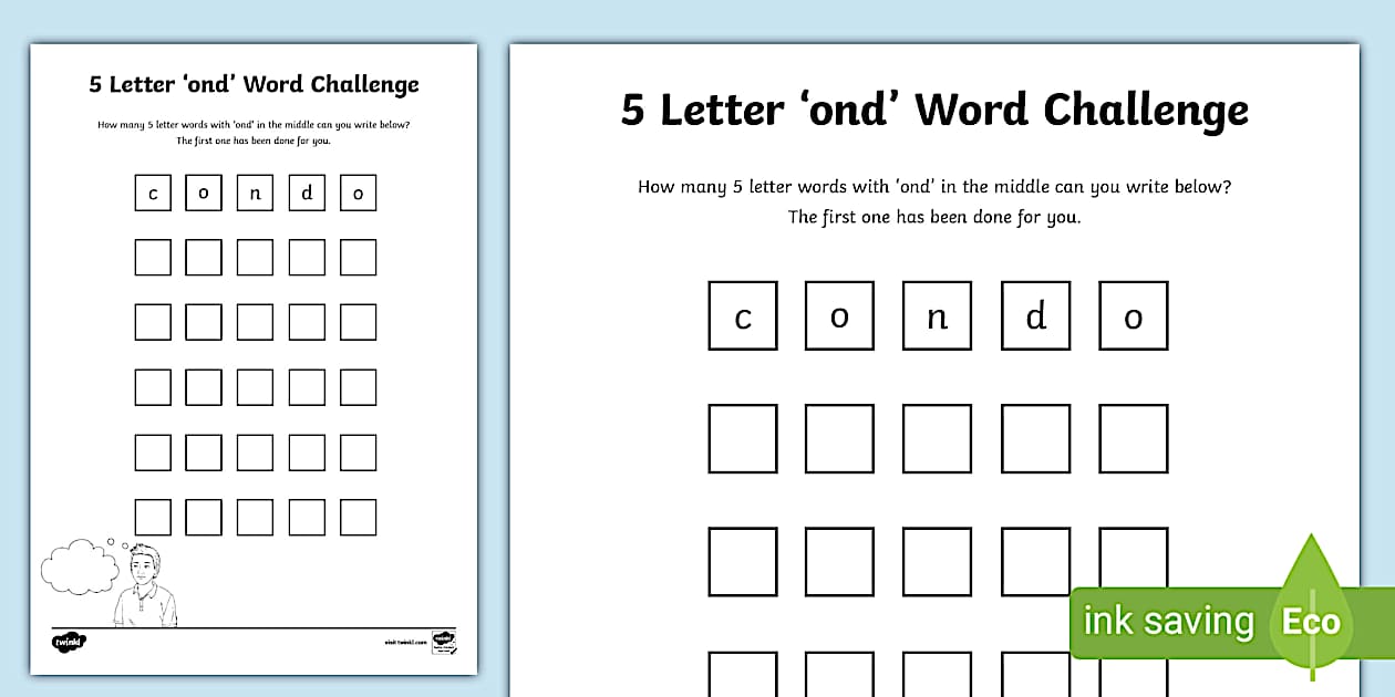 5 Letter 'ond' Word Challenge (Teacher-Made) - Twinkl