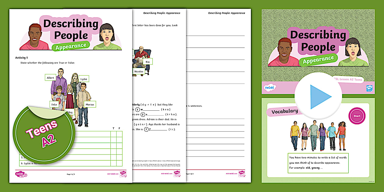 ESL Describing People PPT & Worksheet for A2 Teens
