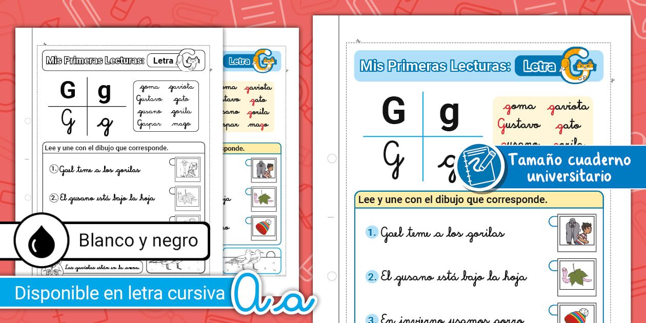 Primeras Lecturas | Letra G | Version Cursiva | Lenguaje