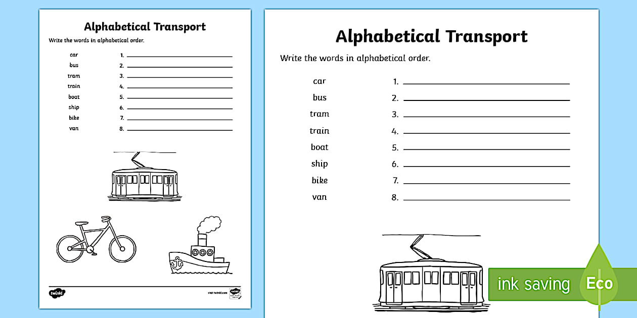 Editable Transport Alphabet Ordering Worksheet - Twinkl