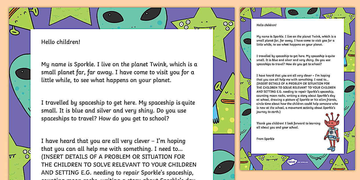 Editable Space Alien Letter