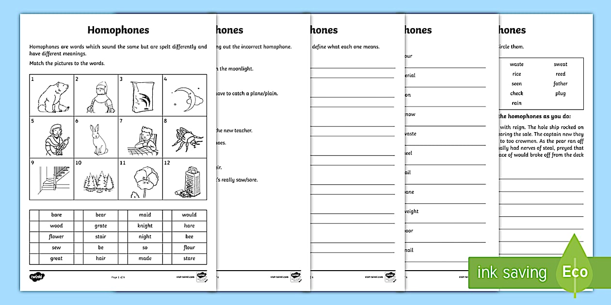 Editable Homophones Worksheets (teacher made) - Twinkl
