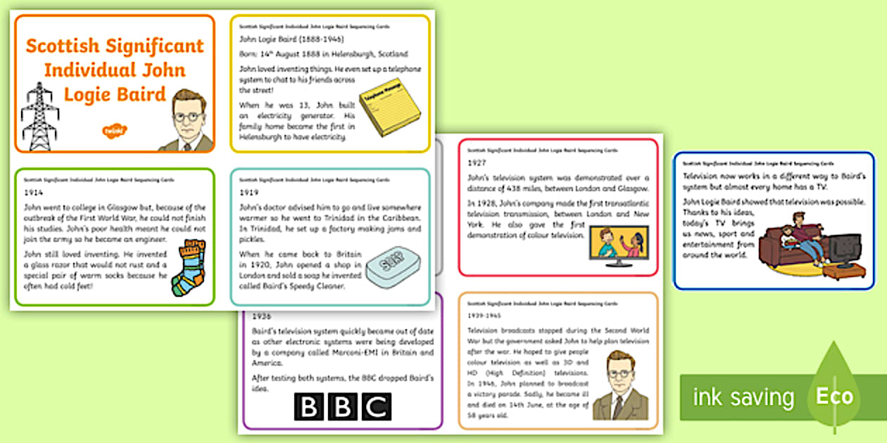 Scottish Significant Individual John Logie Baird Sequencing Cards
