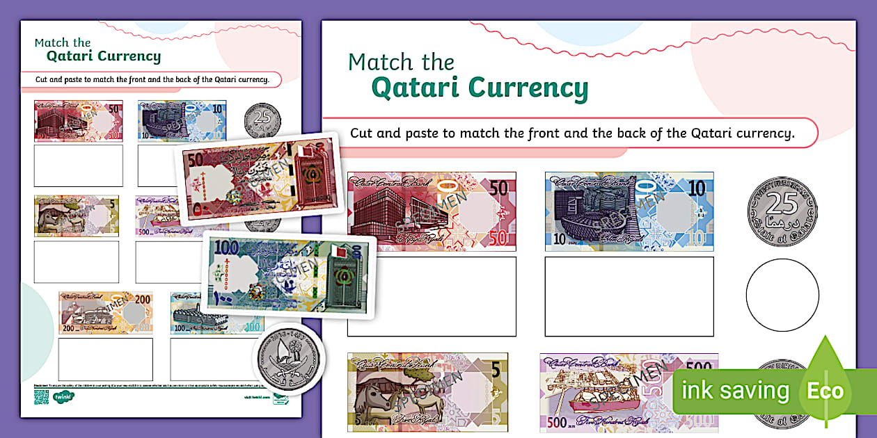 Match the Qatari Currency Cut and Paste Activity - Twinkl
