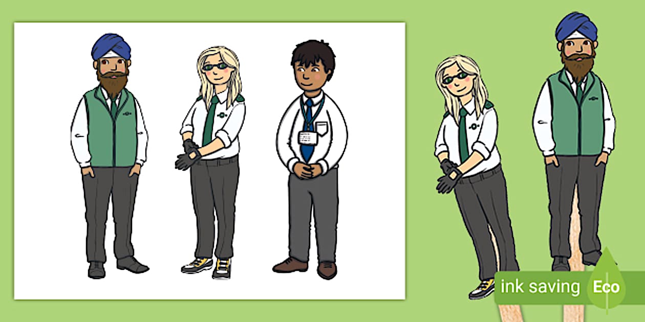 Black and White Bus Driver Stick Puppets (professor feito)