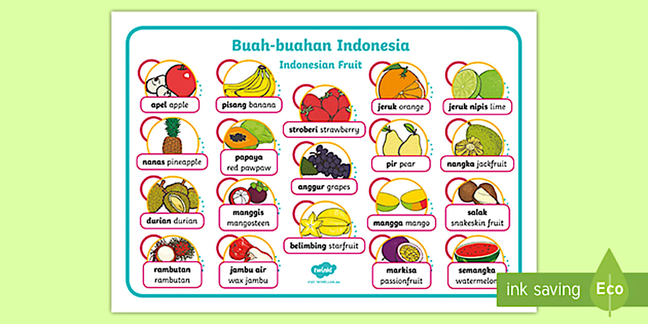 QLD Fruit Word Mat Indonesian English (teacher made)
