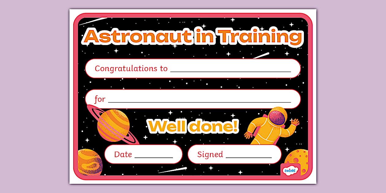 Space-Themed Astronaut Training Certificate (Teacher-Made)