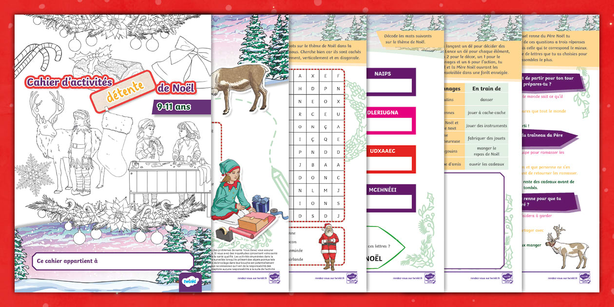Cahier d'activités détente et autonomie de Noël pour 9-11 ans