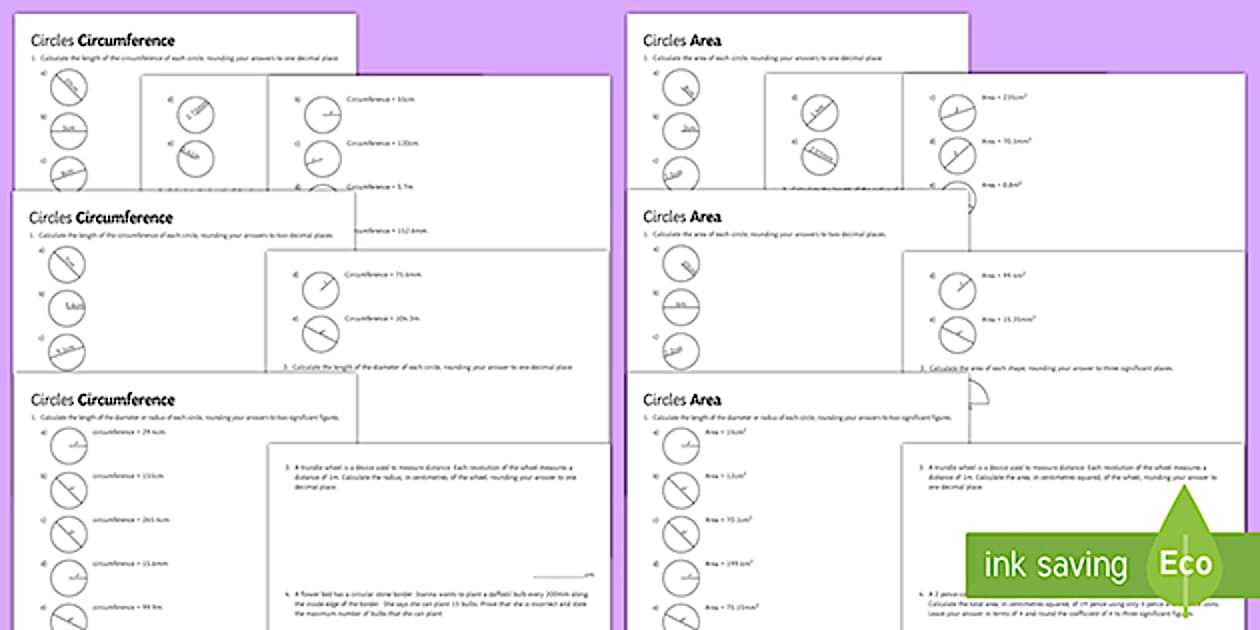 Area and Circumference of Circles Worksheets | KS3 Maths
