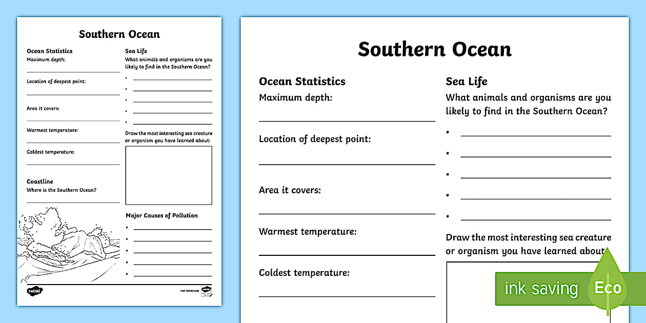 Southern Ocean Fact File Worksheet / Worksheet - Twinkl