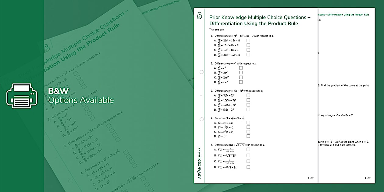 👉 Differentiation Using the Product Rule Prior Knowledge