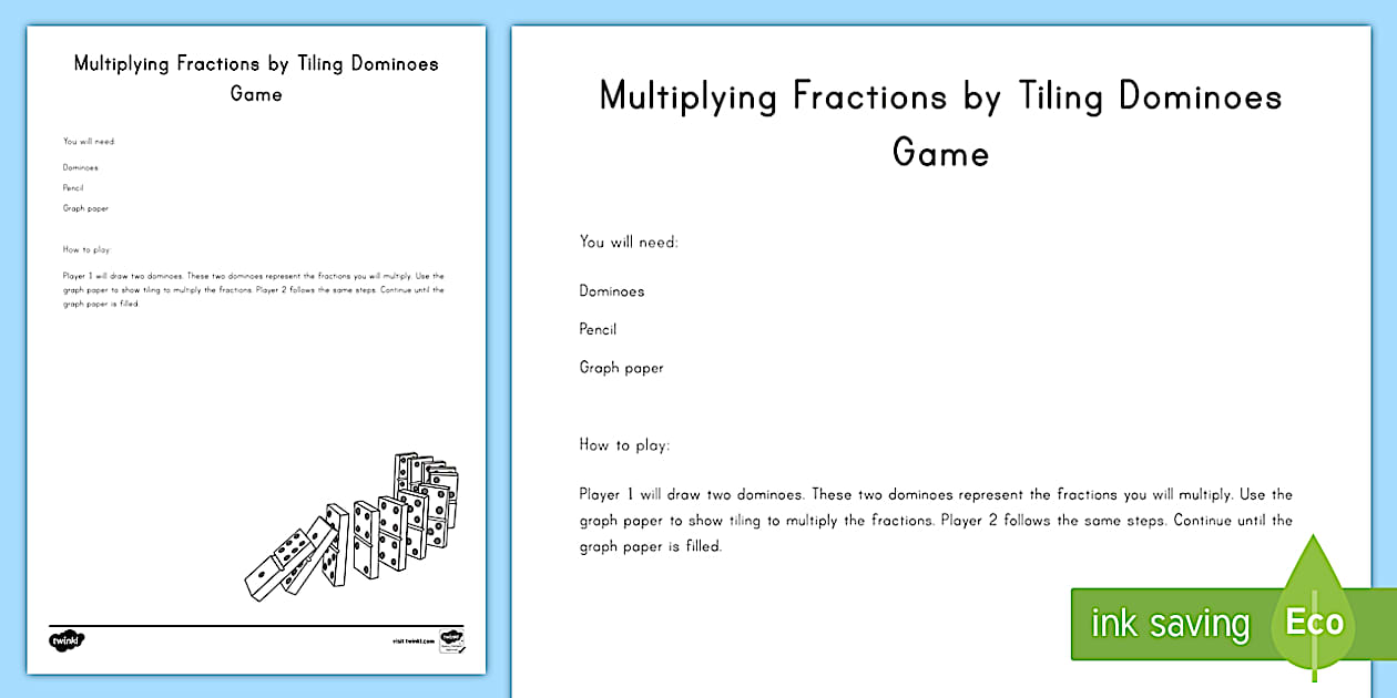 Multiplying Fractions Game -Tiling Dominos (teacher made)