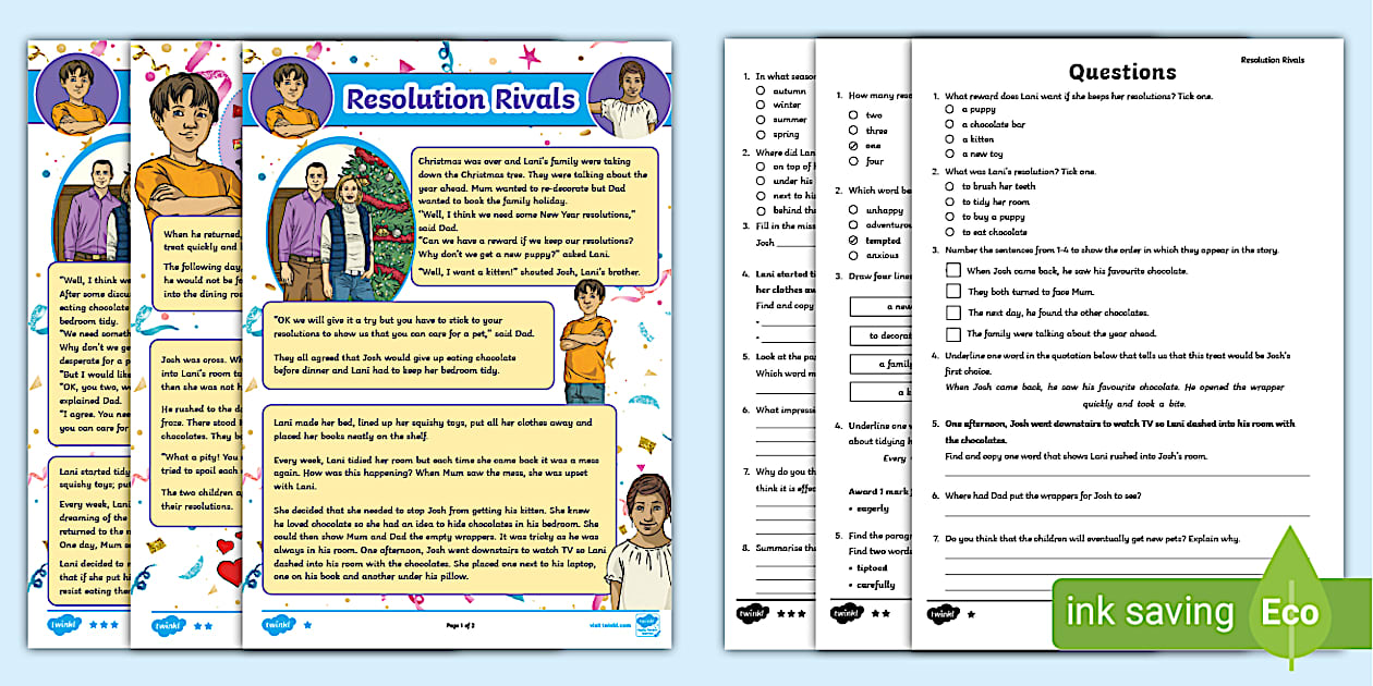 LKS2 New Year Resolution Story Fictional Differentiated Reading ...