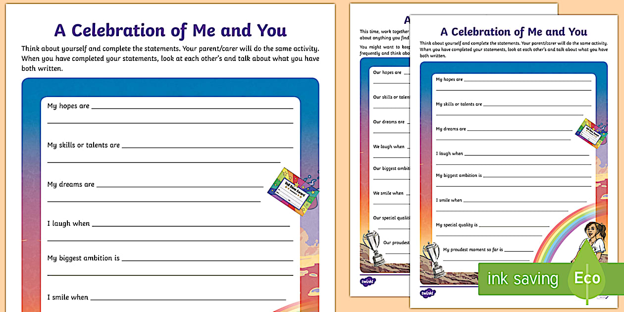 A Celebration of Me and You Worksheet (teacher made)