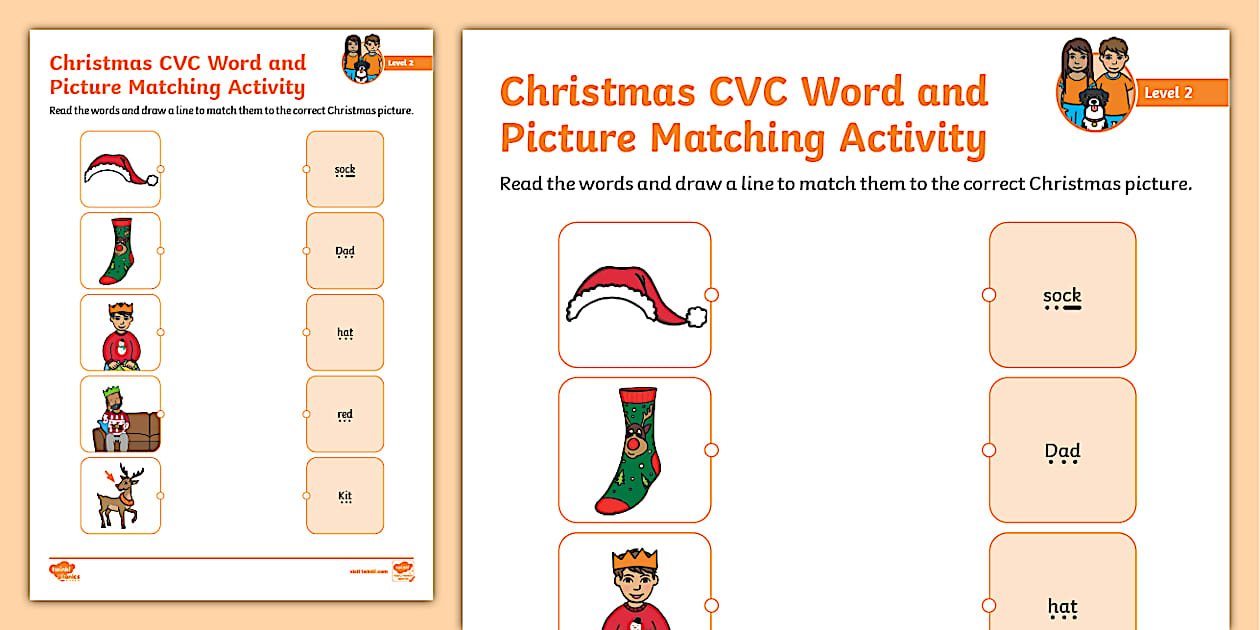 Level 2 Christmas CVC Word and Picture Matching Activity