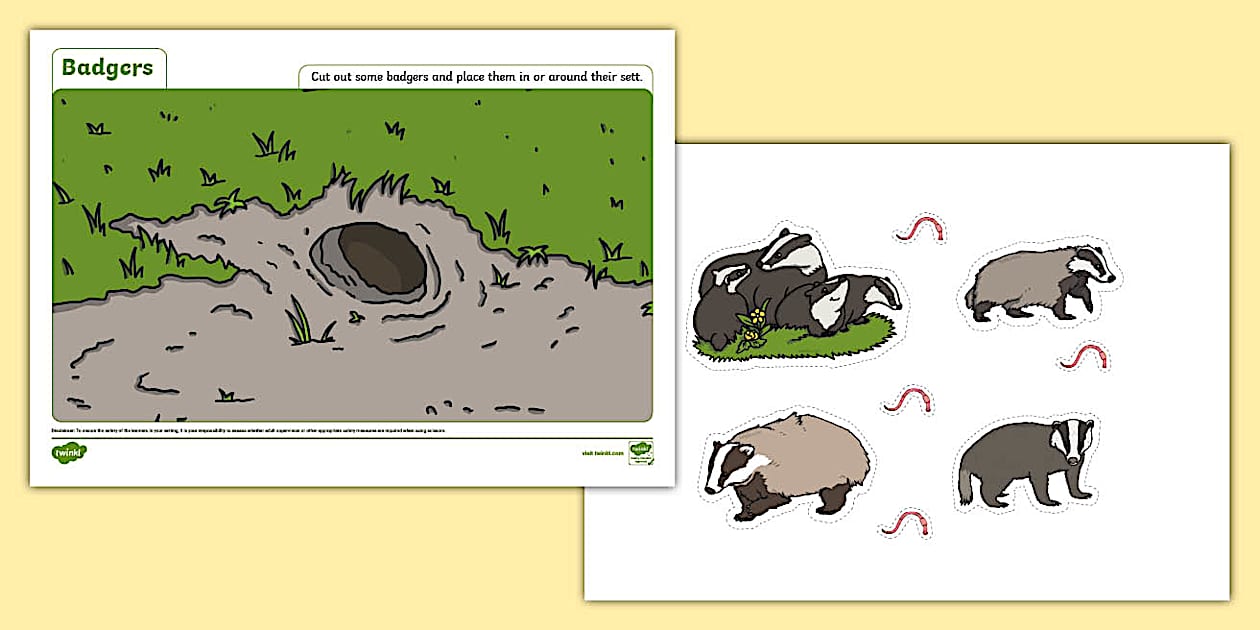 KS1 Badger Scene Cut and Sticky Activity - Animals - Twinkl