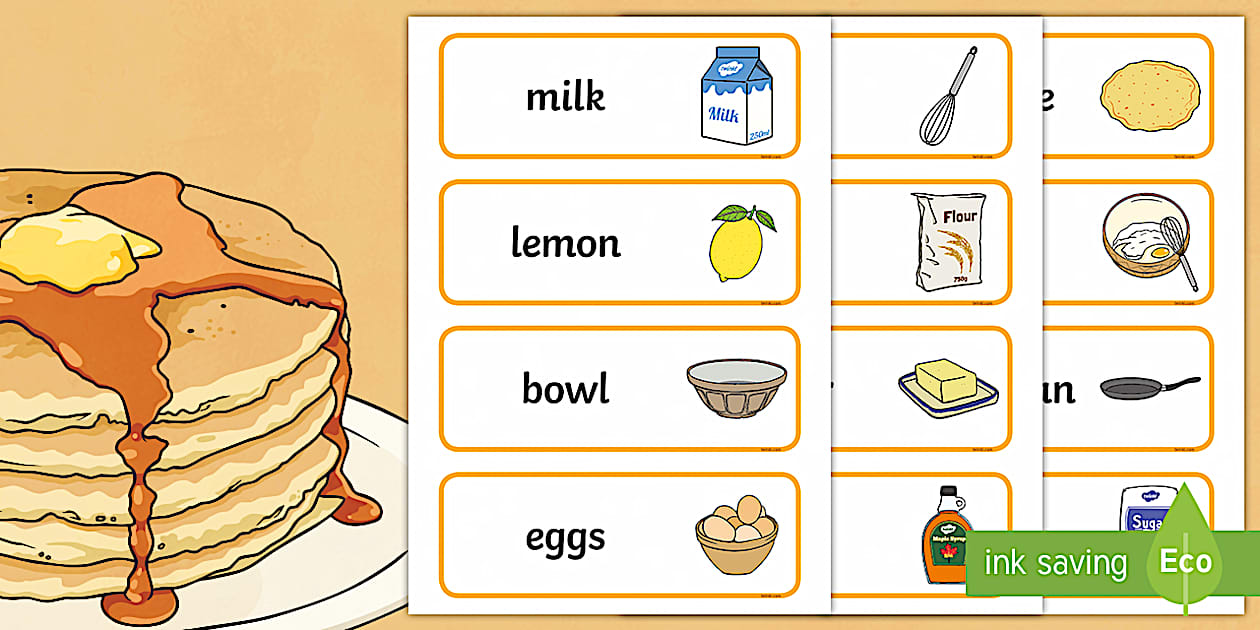 Pancake Day Recipe Word Cards (teacher made) - Twinkl