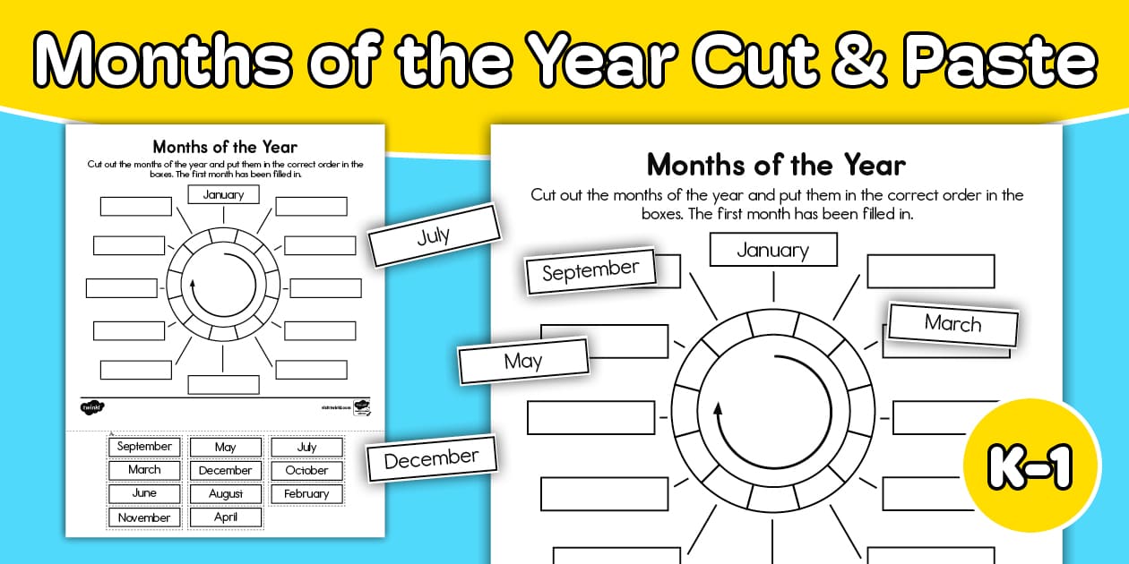 Months of the Year Cut and Paste Worksheet for K-1st Grade