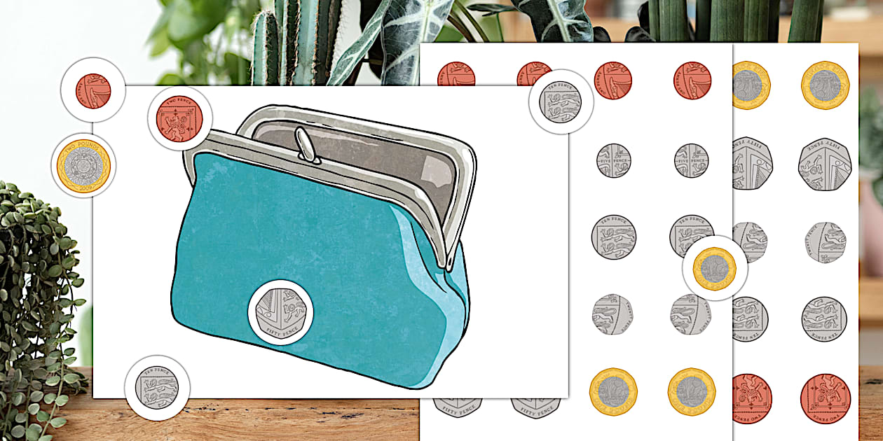 Money Counting - Pounds and Pence - Purse Wallet - Sticker Activity