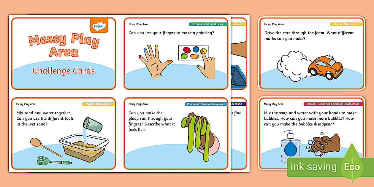 Messy Play Area Continuous Provision Challenge Cards