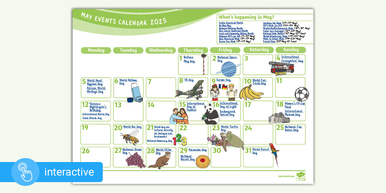 May Events Calendar (2025) (teacher made) - Twinkl