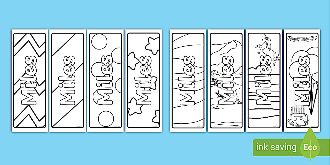 Miles Name Simple Colouring Bookmarks (Teacher-Made)