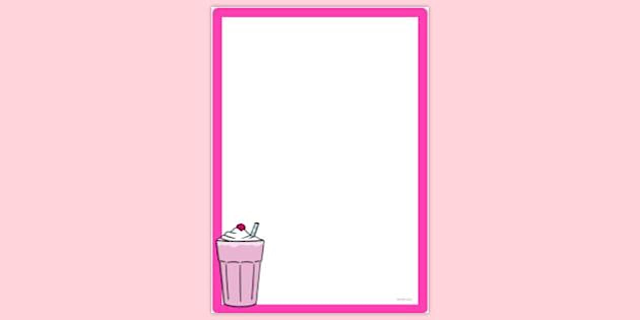 Simple Blank Strawberry Milkshake Page Border | Page Borders