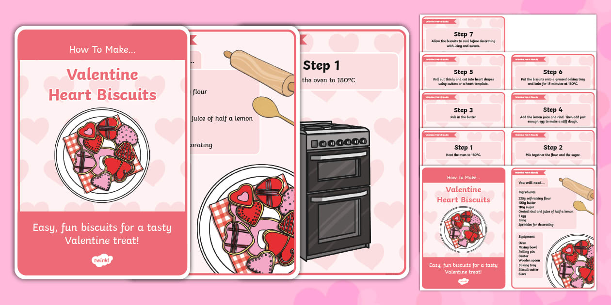 Valentine's Day Iced Heart Biscuits Recipe Cards