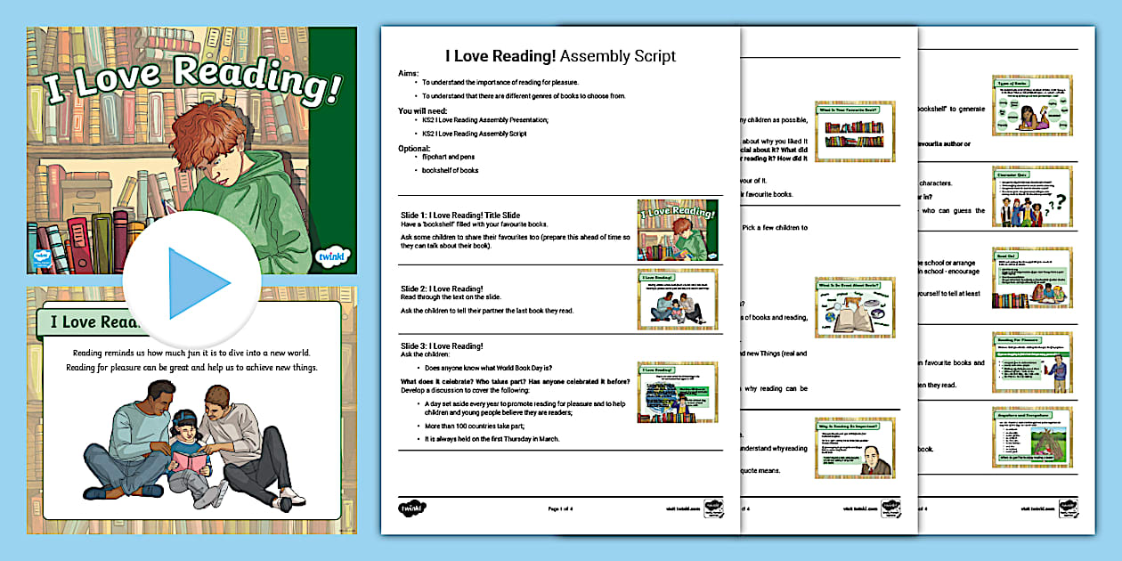 KS2I Love Reading Assembly PowerPoint and Script - Twinkl