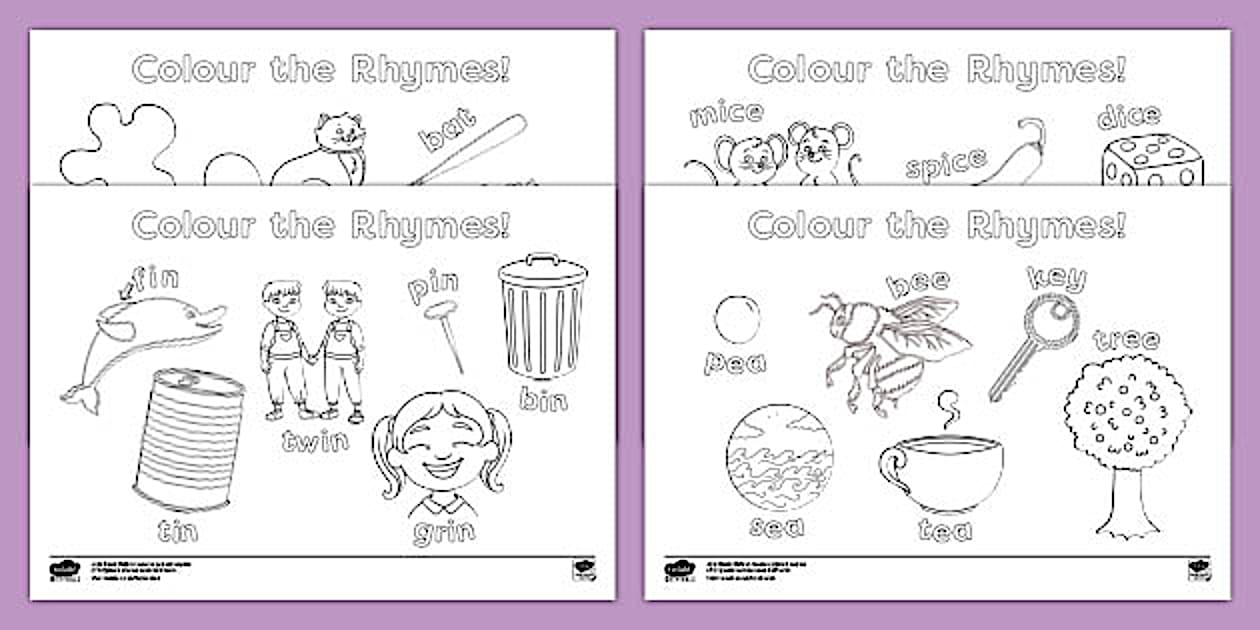 Rhyming Picture and Word Colouring Pages - Twinkl