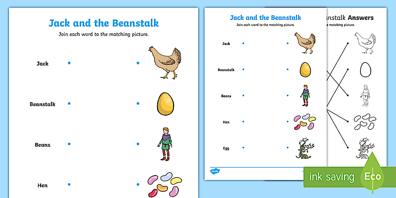 Jack and the Beanstalk Word and Picture Match (teacher made)